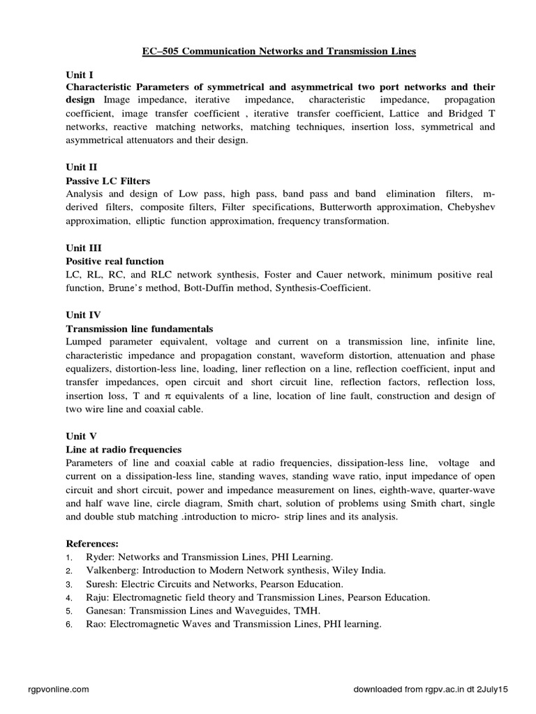 RGPV Syllabus Grading Ec 505 Communication Networks and Transmission ...