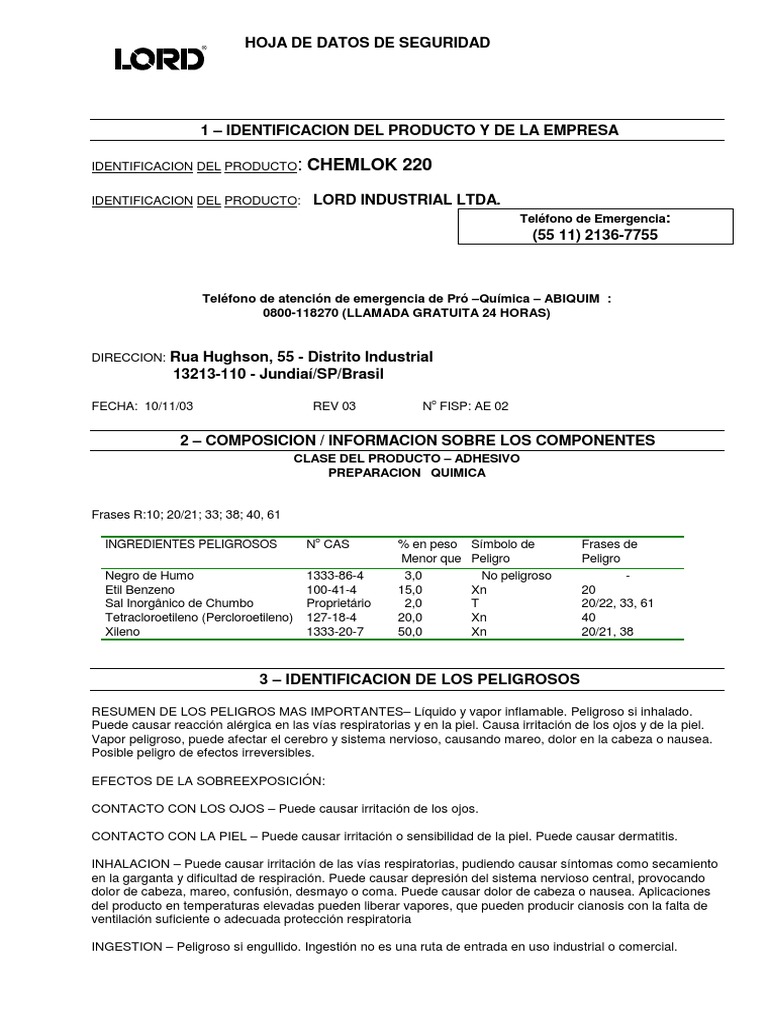 Chemlok 220: Lord Industrial Ltda | PDF | Agua | Contaminación