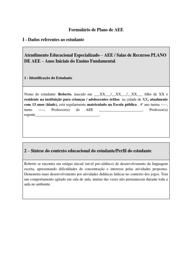 Plano de Aee | PDF | Pedagogia | Cognição