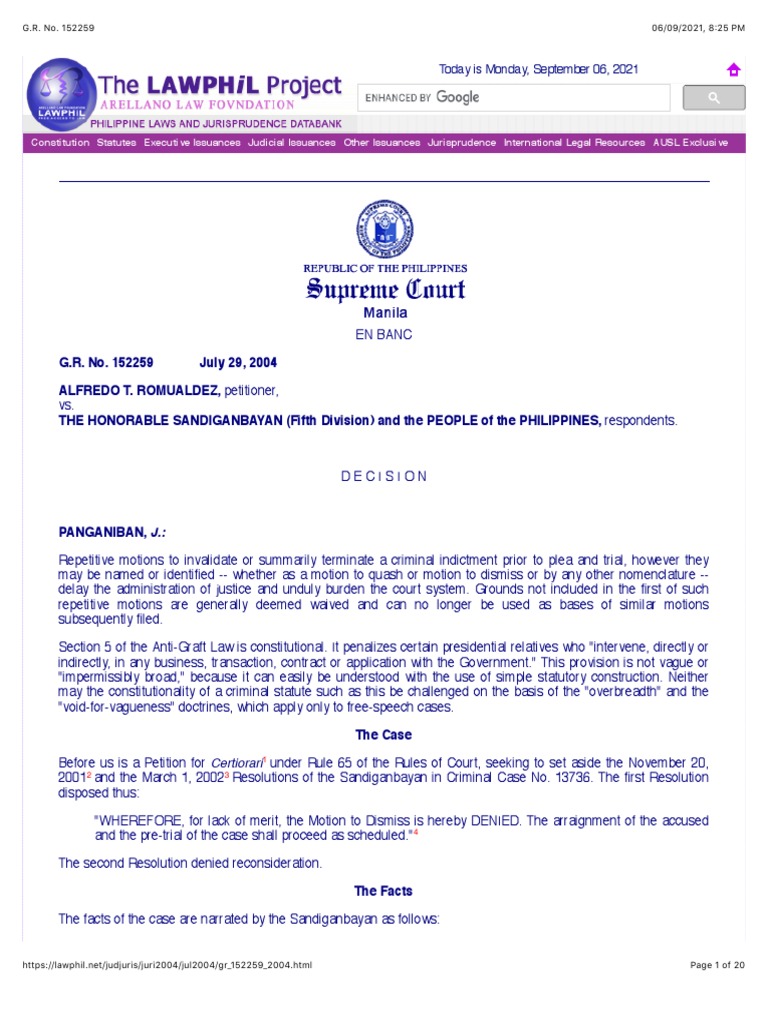 G.R. No. 152259 | PDF | Overbreadth Doctrine | Vagueness Doctrine