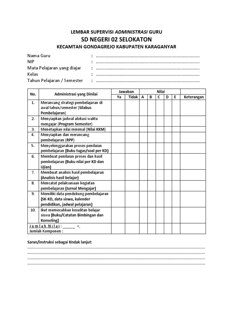 Lembar Supervisi Administrasi Guru | PDF | Karier & Perkembangan | Bisnis