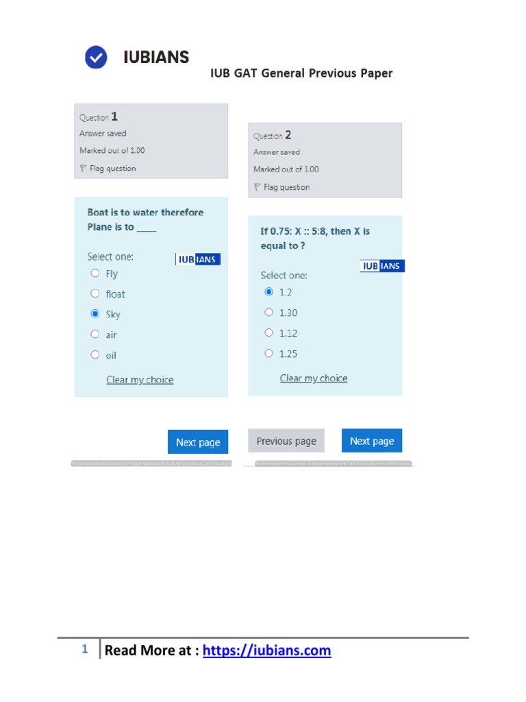 IUB NAT GAT General Previous Papers | PDF