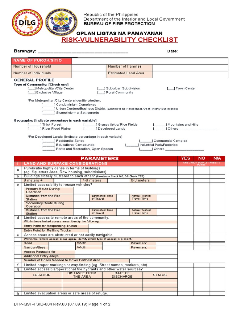 4F Risk and Vulnerability Checklist Rev00 070919 | PDF