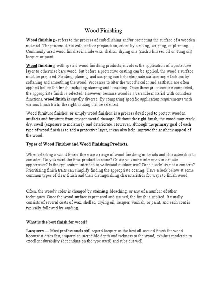 Wood Finishing: Wood Finishing - Refers To The Process of Embellishing ...