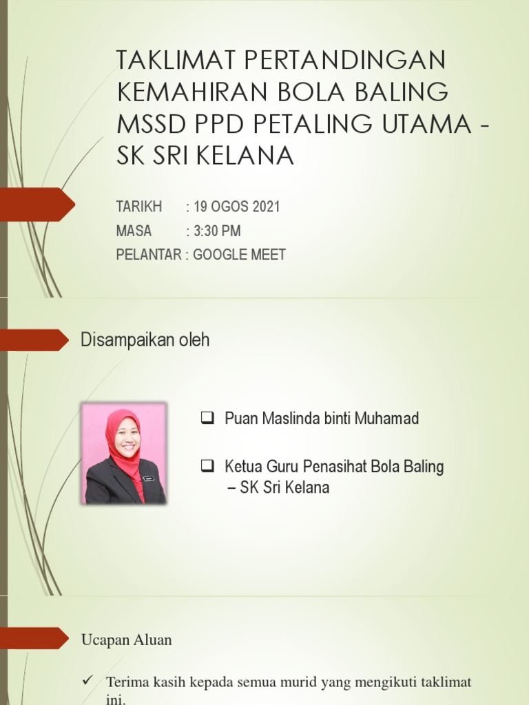 Taklimat Pertandingan Kemahiran Bola Baling MSSD PPD Petaling | PDF