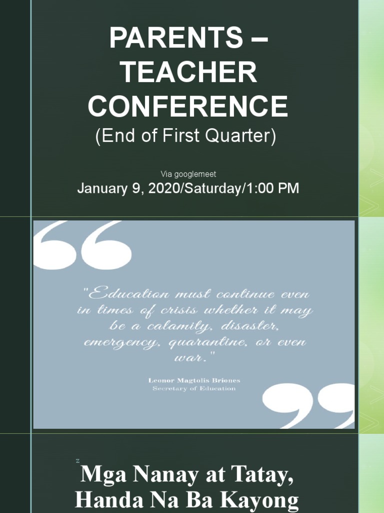 Parents - Teacher Conference: (End of First Quarter) | PDF
