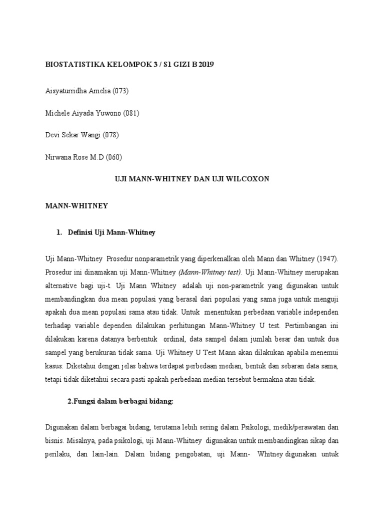 Analisis Uji Mann-Whitney dan Wilcoxon | PDF