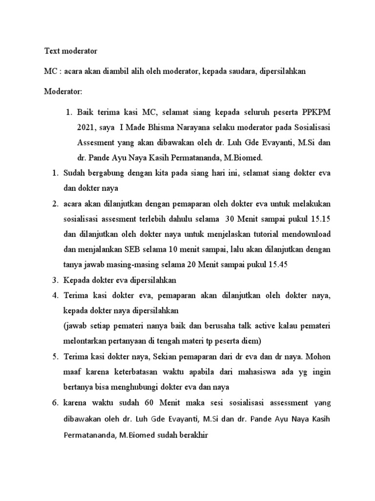 Text Moderator Sosialisasi Assessmentfiks | PDF
