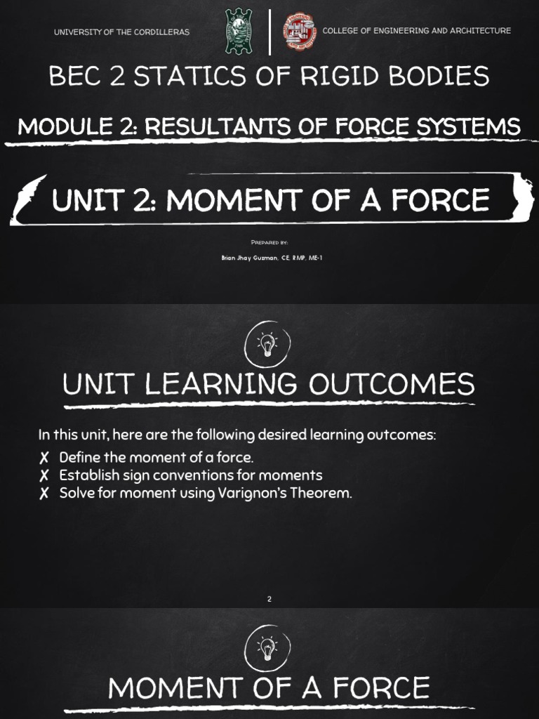 Bec 2 Statics of Rigid Bodies: Unit 2: Moment of A Force | PDF | Force ...