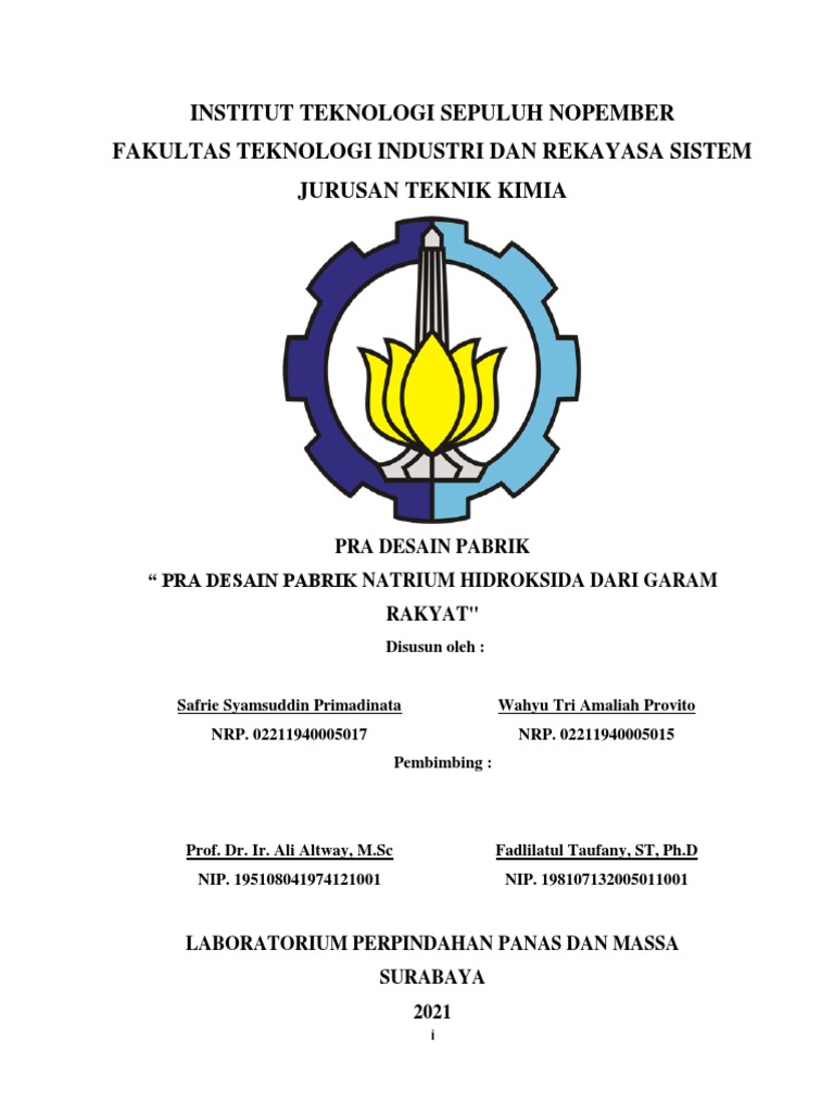 Institut Teknologi Sepuluh Nopember Fakultas Teknologi Industri Dan Rekayasa Sistem Jurusan ...
