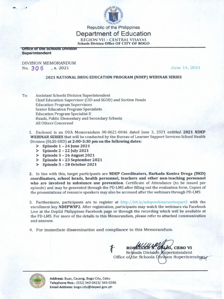 306-2021 National Drug Education Program (NDEP) Webinar Series | PDF