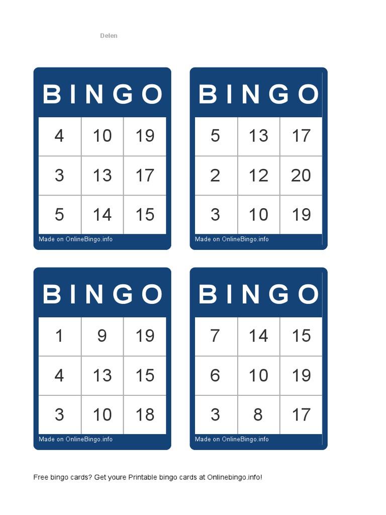 Bingo Cards For Kids 1-20 | PDF