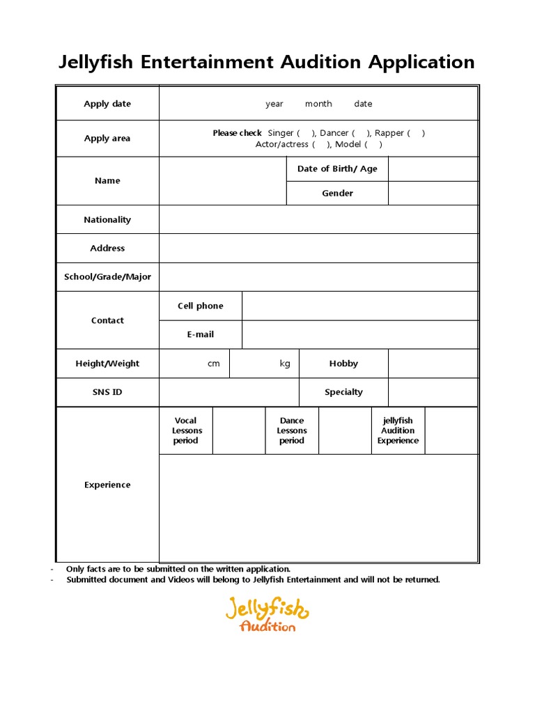 Jellyfish Entertainment Audition Application | PDF