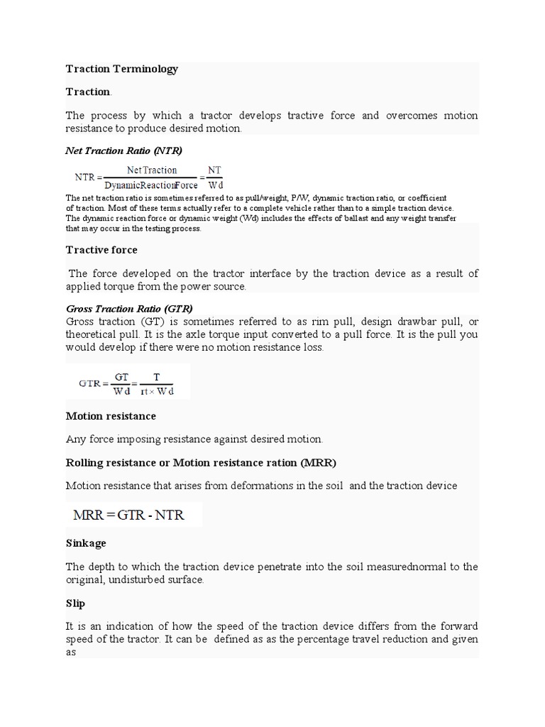 Traction Terminology Traction.: Net Traction Ratio (NTR) | PDF