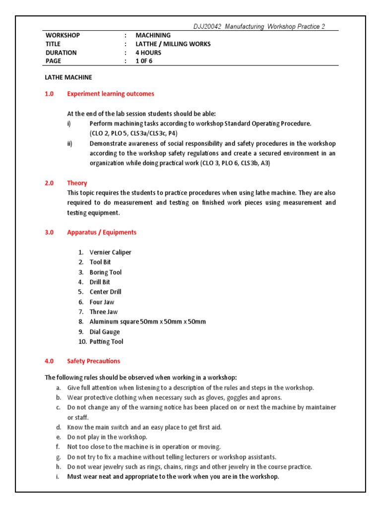 Lathe and Milling Machine Procedures | PDF | Machining | Crafts