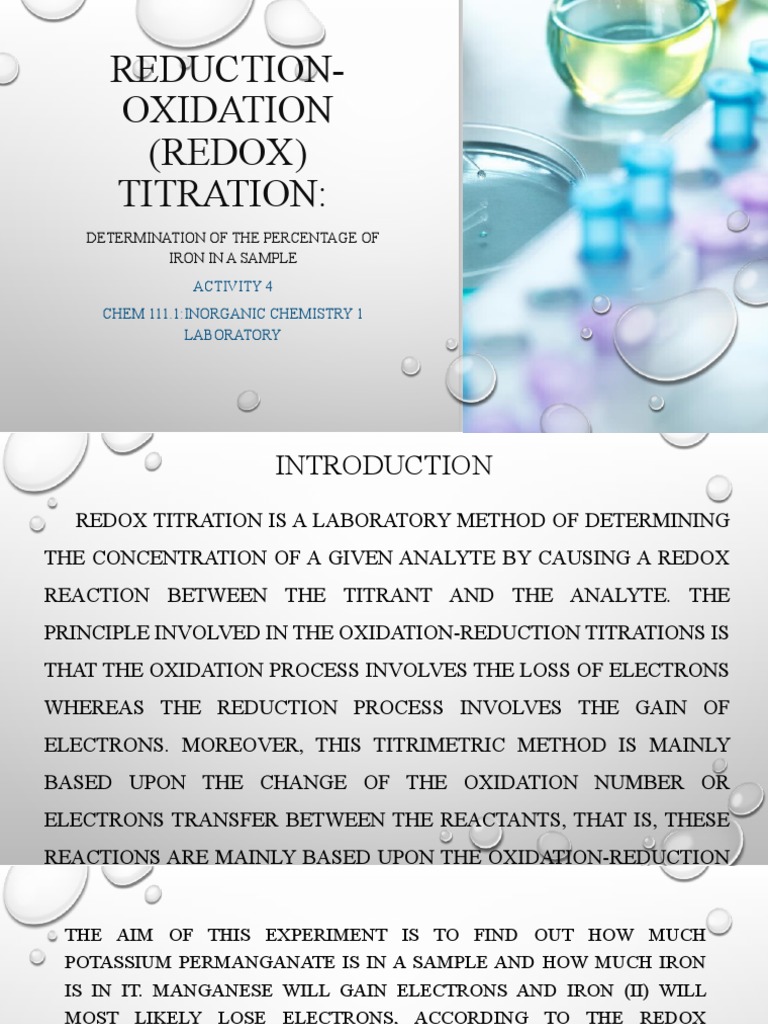 Reduction Oxidation Redox Titration | PDF | Chemistry | Titration