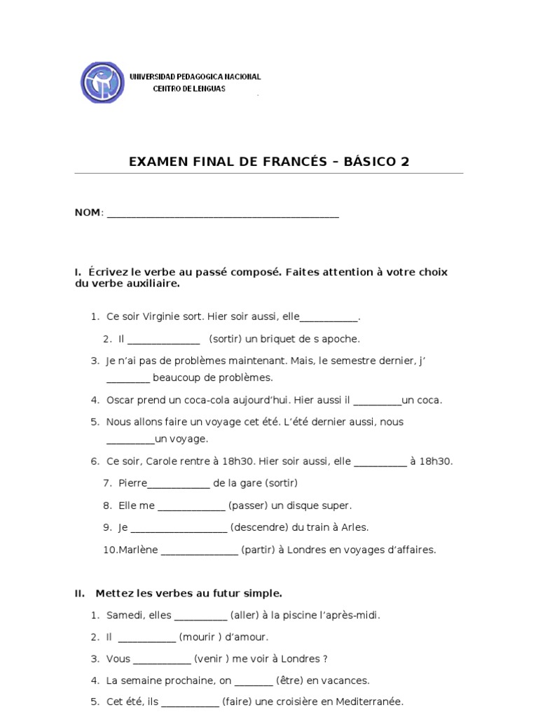 Examen Final de Français B2 | PDF | Verbe