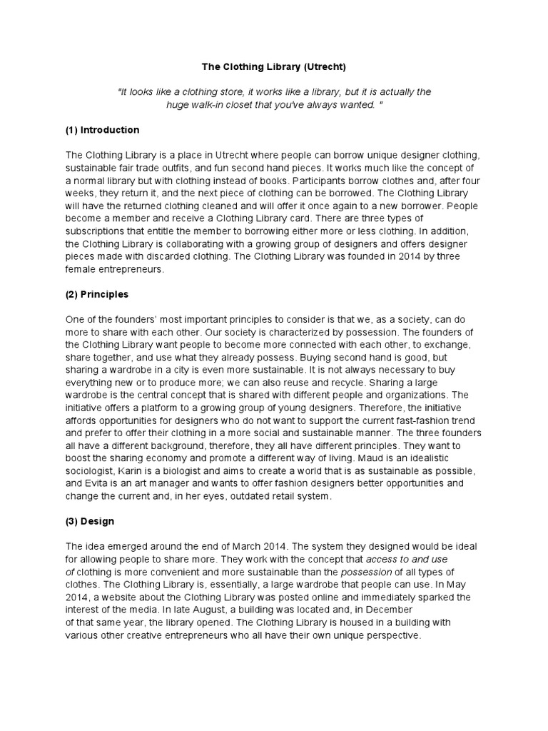 Clothing Library: Sustainable Fashion Sharing | PDF | Clothing | Fashion