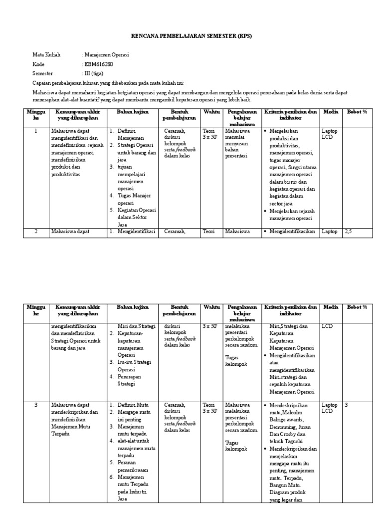 RPS Manajemen Operasi | PDF | Pengembangan Diri