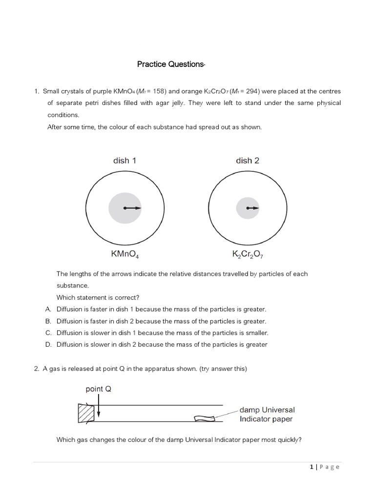 Particulate Nature of Matter: Practice Questions - Paper 2 | PDF ...