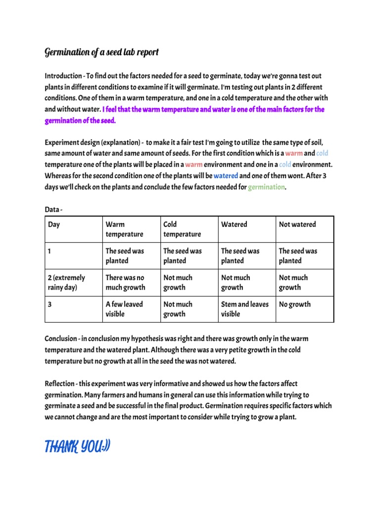 Germination of A Seed Lab Report | PDF