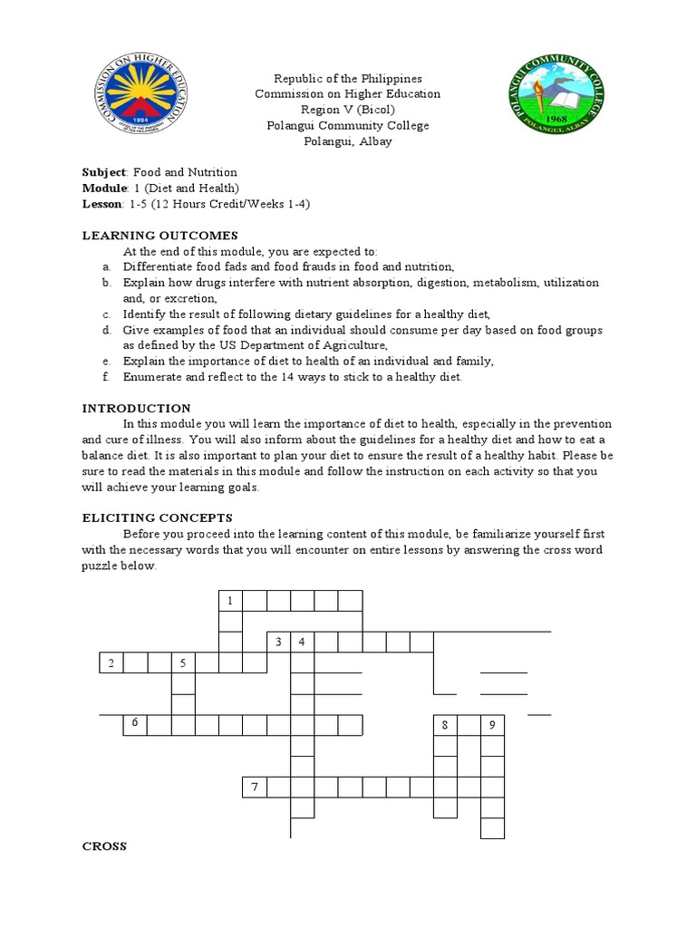 Module 1-Week 1-4 - Diet and Health | PDF | Foods | Dietary Supplements