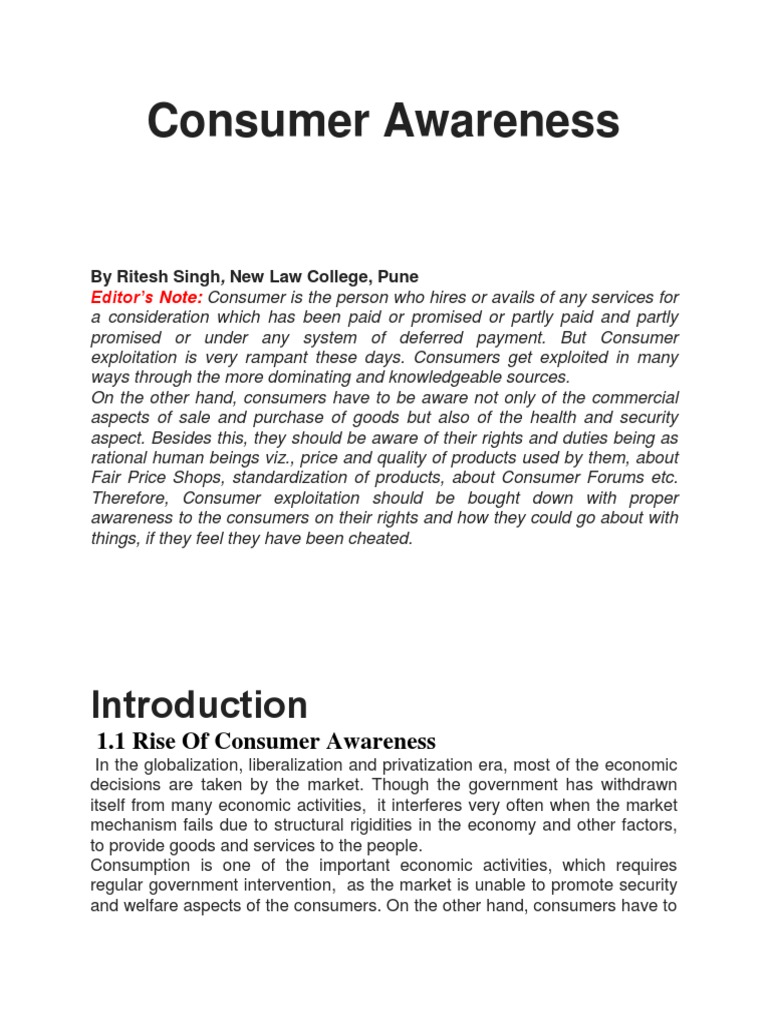 Consumer Awareness | PDF | Consumer Behaviour | Market (Economics)