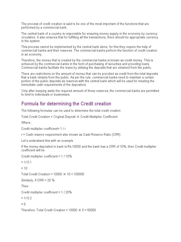 Formula For Determining The Credit Creation | Download Free PDF | Money ...