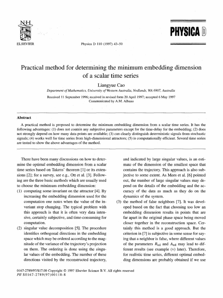 Practical Method For Determining The Minimum Embedding Dimension | PDF ...