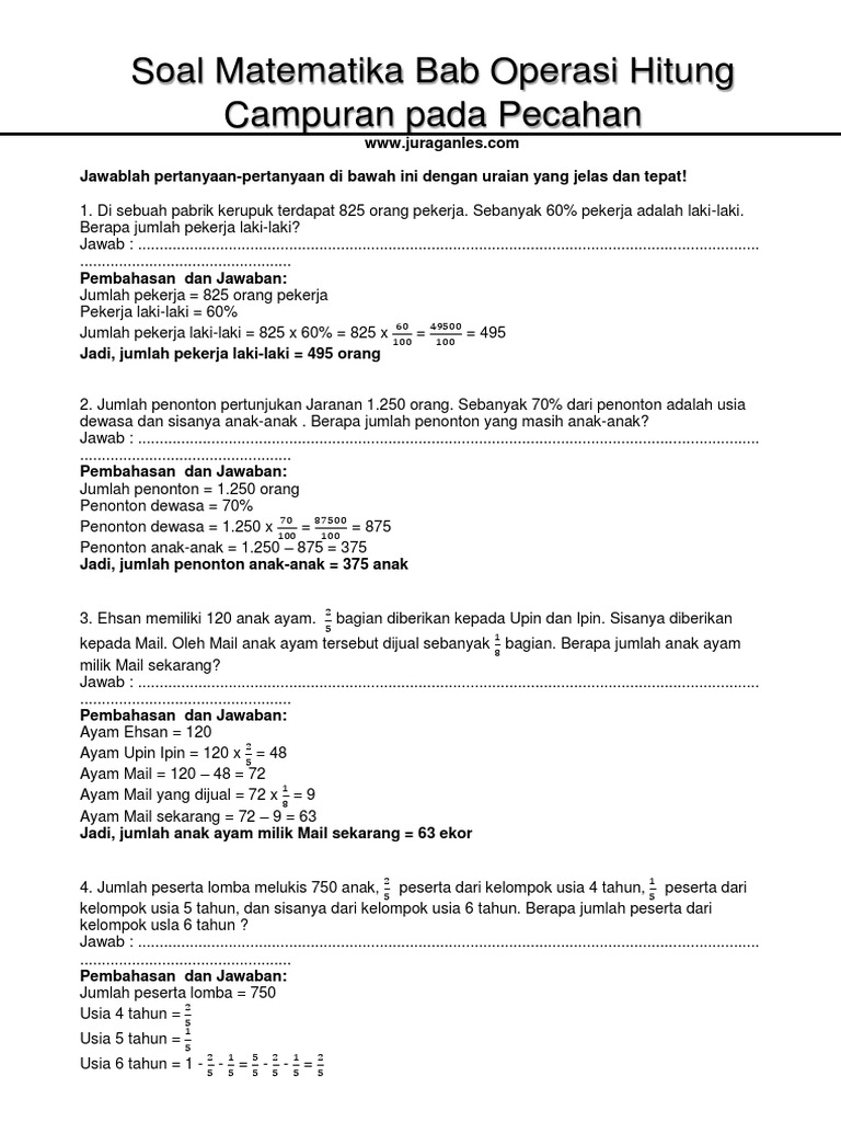 Pembahasan Soal Cerita Operasi Hitung Campuran Pada Pecahan | PDF
