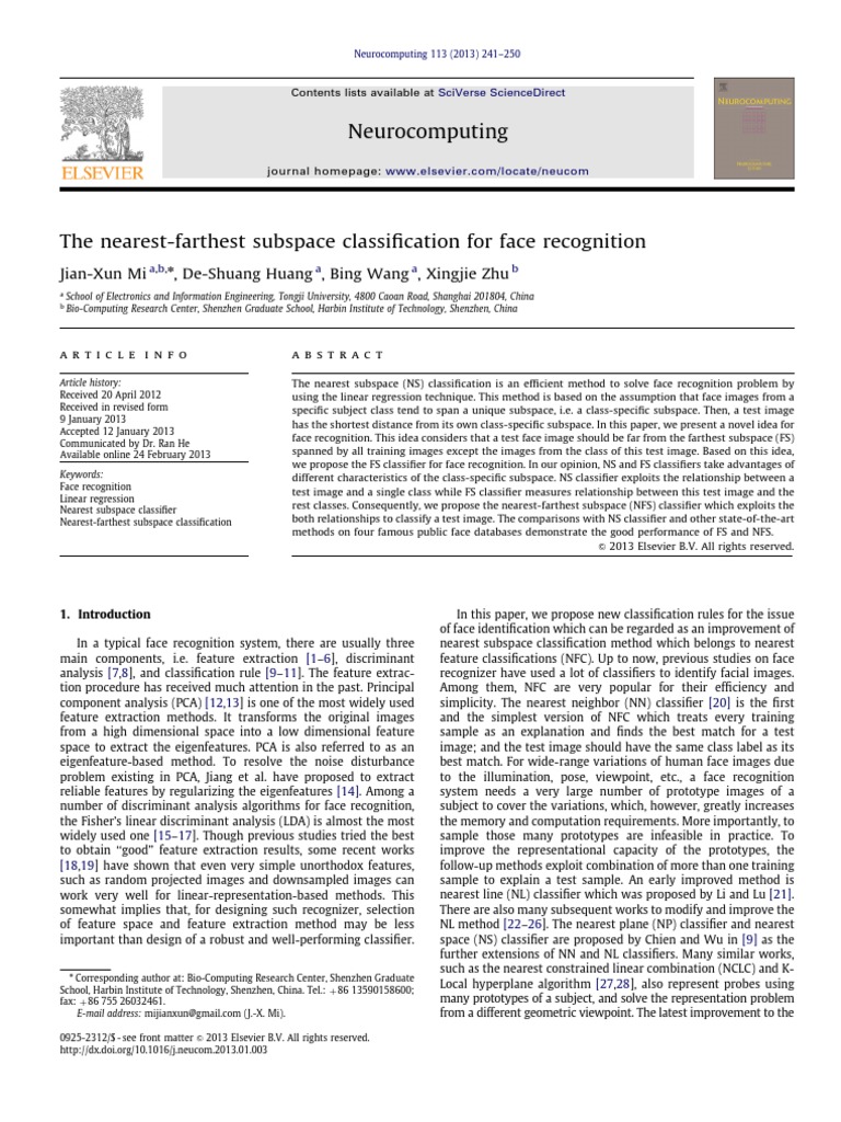 The Nearest Farthest Subspace Classification For Face Recognition | PDF | Principal Component ...