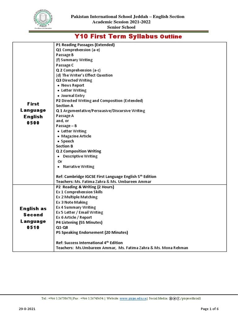 Y10 First Term Syllabus Outline 2021-22 | PDF | Macroeconomics | Economics