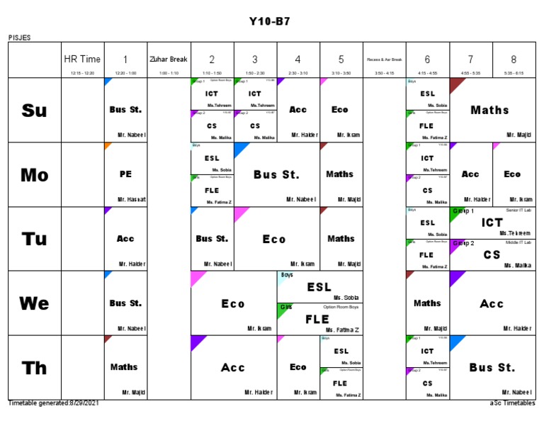 Class Timetable of Y10-B7 PDF | PDF