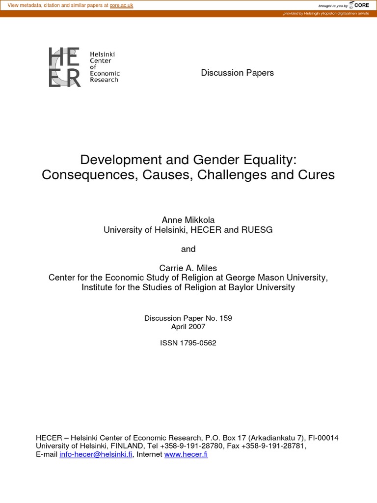 Development and Gender Equality: Consequences, Causes, Challenges and ...