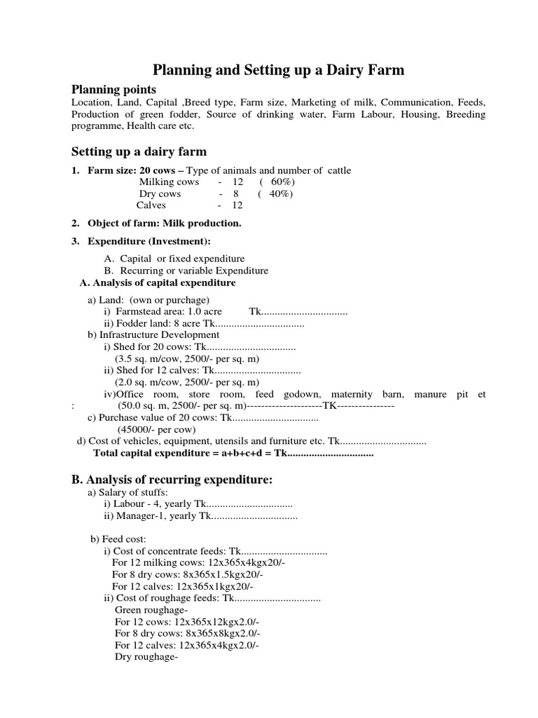 Setting Up A Dairy Farm | PDF | Farms | Cattle