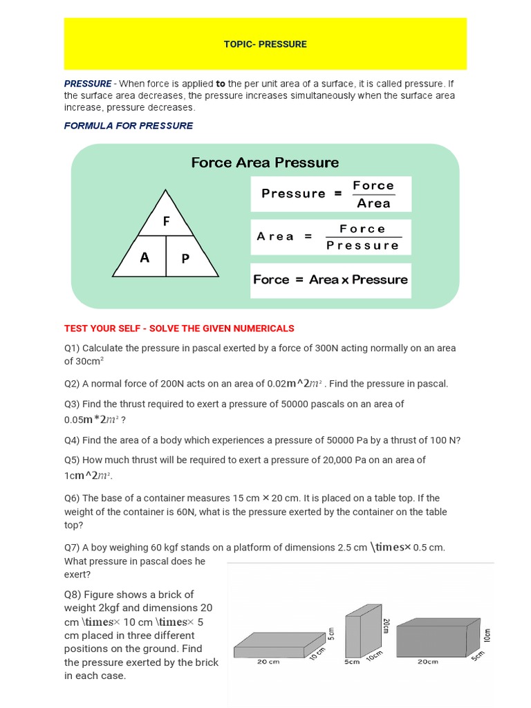 Pressure Numericals | PDF