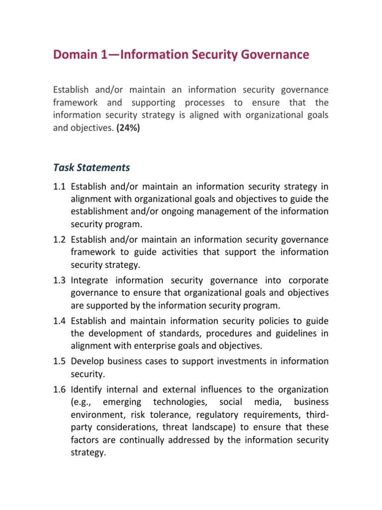 Domain 1 Task & Knowledge Statements | PDF | Information Security ...