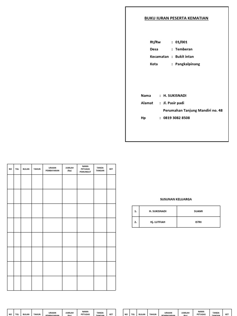 Buku Iuran Kematian Temberan | PDF