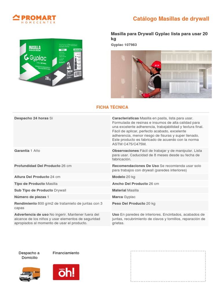 Masilla Drywall Gyplac 20 kg | PDF