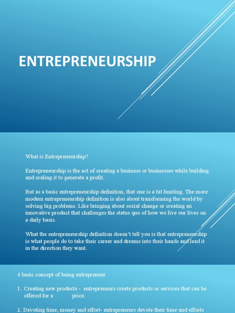 Basic Concept of Entrepreneurship | PDF | Entrepreneurship | Venture ...