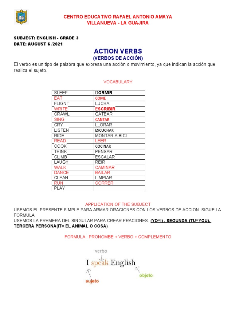 Verbos de Acción en Tercera Persona | PDF