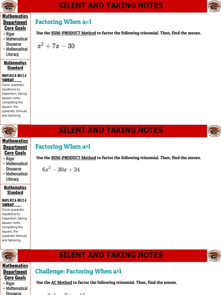 Factoring Trinomials - AC Method | PDF | Quadratic Equation | Factorization