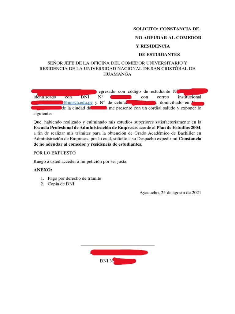 Solicitud de No Adeudar Al Comerdor | PDF