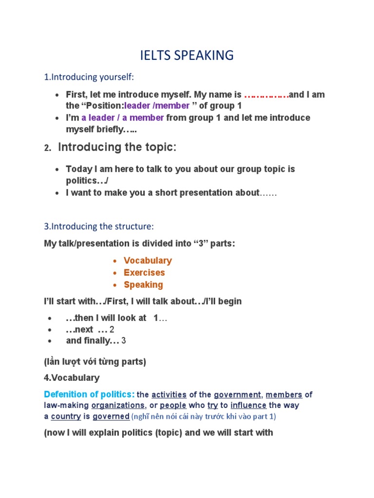 Ielts Speaking: Introducing The Topic | PDF