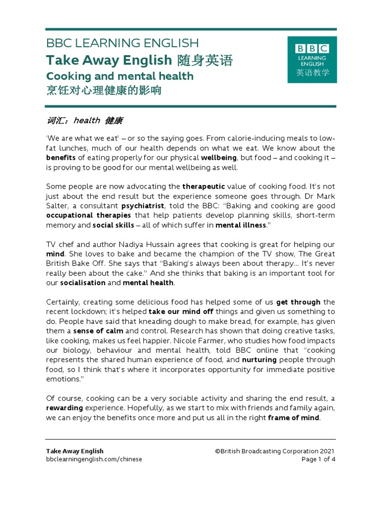 Cooking and Mental Health | PDF | Mental Disorder | Mind