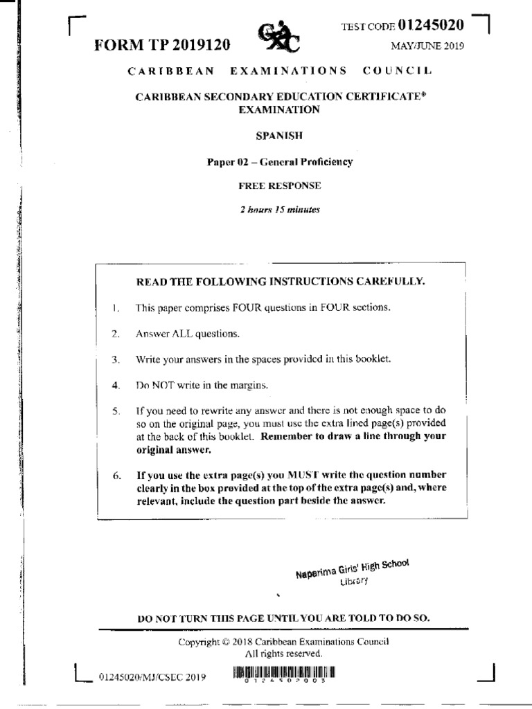 CSEC Spanish 2019 Paper 02 | PDF