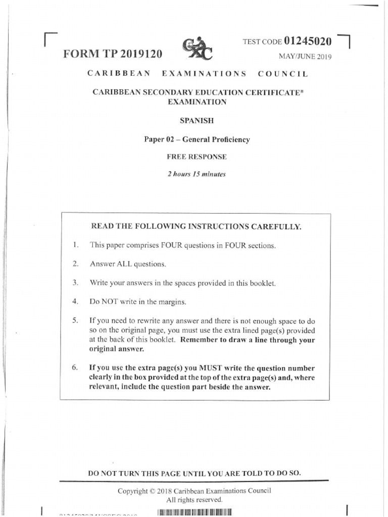 CSEC Spanish 2019 Paper2 | PDF
