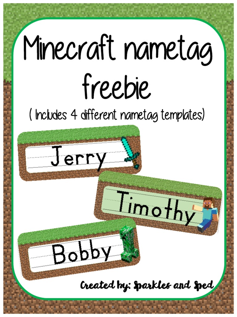Minecraft Nametag Freebie: (Includes 4 Different Nametag Templates) | PDF