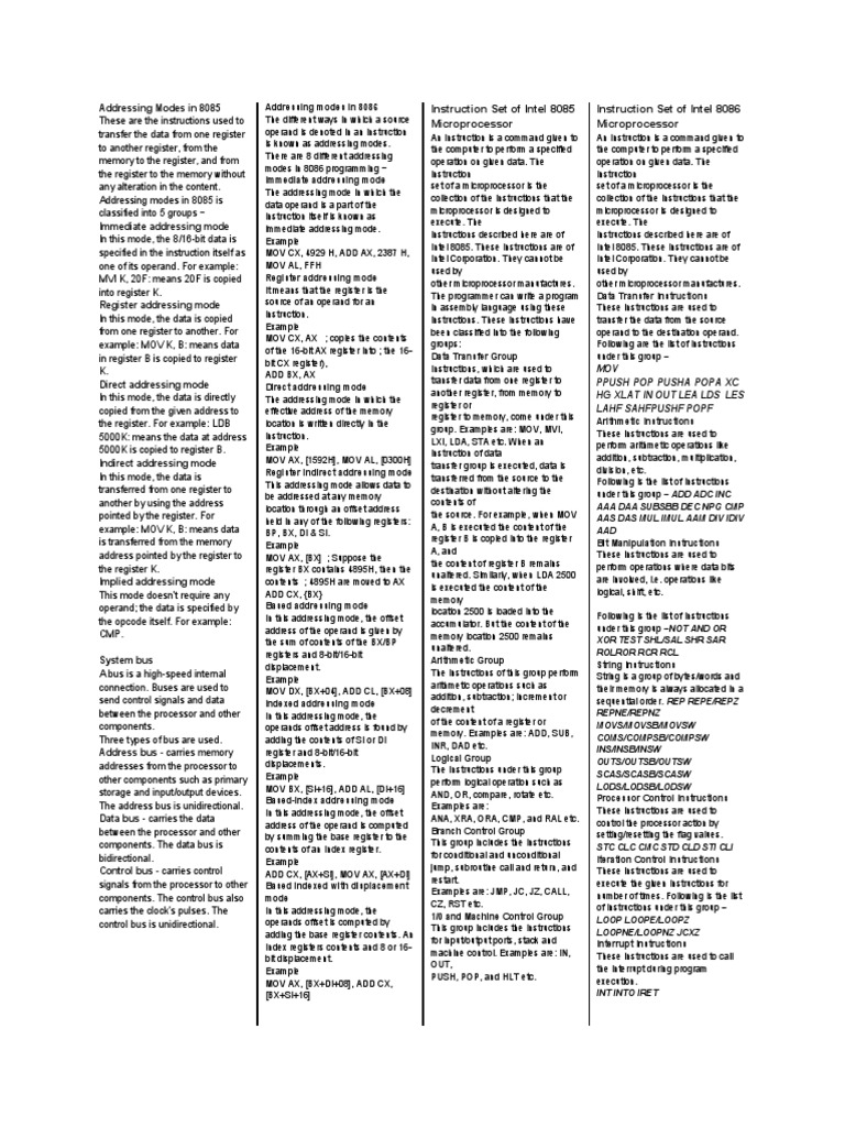 Addressing Modes in 8085: Instruction Set of Intel 8085 Microprocessor Instruction Set of Intel ...