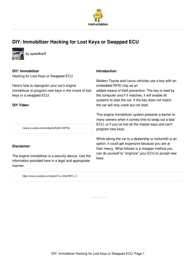 DIY: Immobilizer Hacking For Lost Keys or Swapped ECU | PDF ...